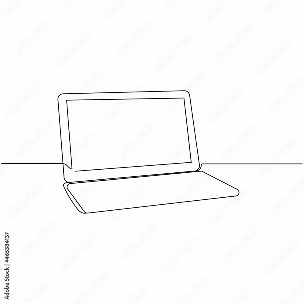 Vector continuous one single line drawing icon of laptop blank screen ...