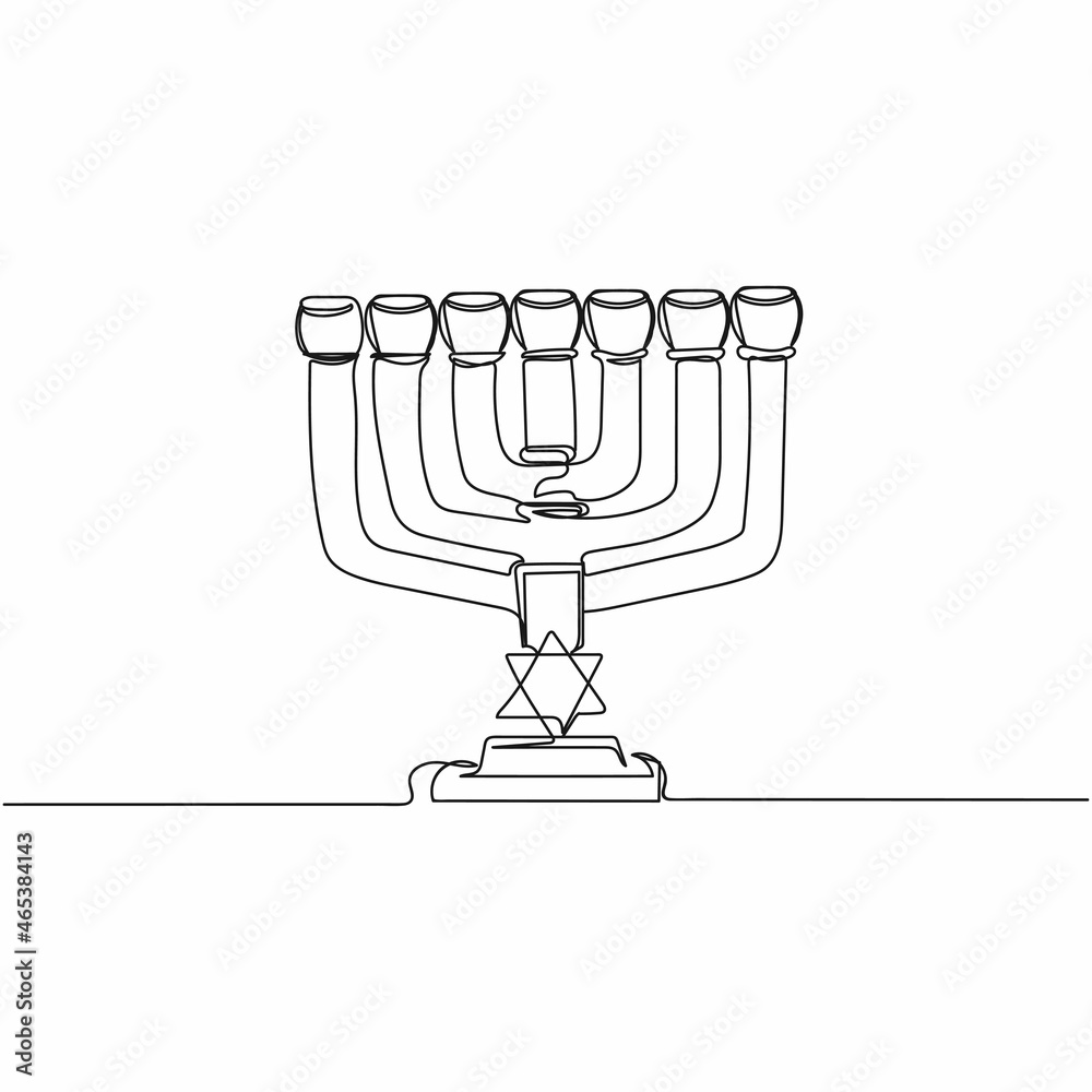 Vector continuous one single line drawing icon of menorah or stand lamp ...