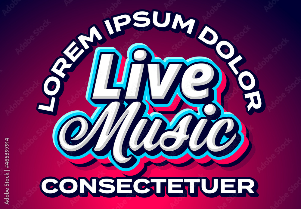 Live Music 3D Bold Stylized Text Effect Stock Template | Adobe Stock