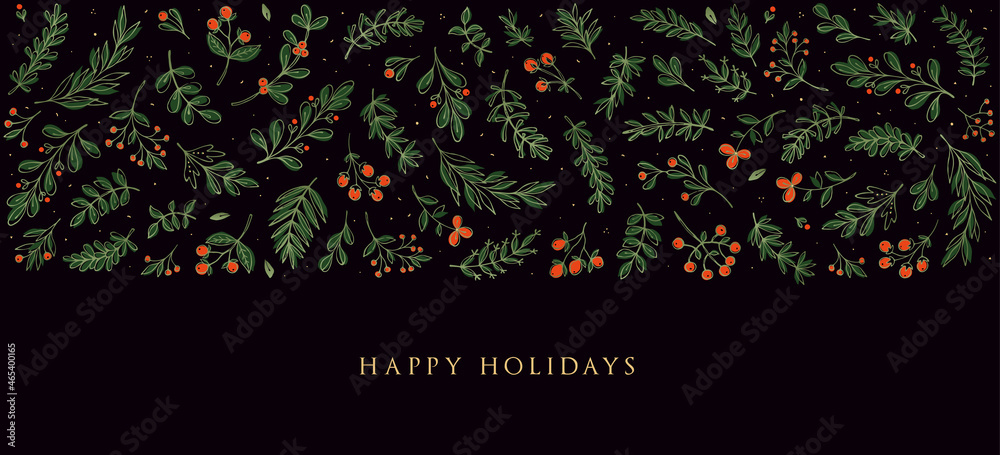 Horizontal Christmas, Holiday border with ornate floral motives and ...