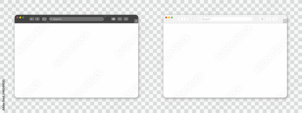 Empty browser window on transparent background. Empty web page mockup with toolbar. Vector ...