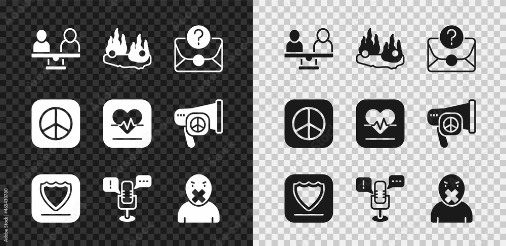 Set Gender equality, Burning car, Envelope with question mark, Shield ...