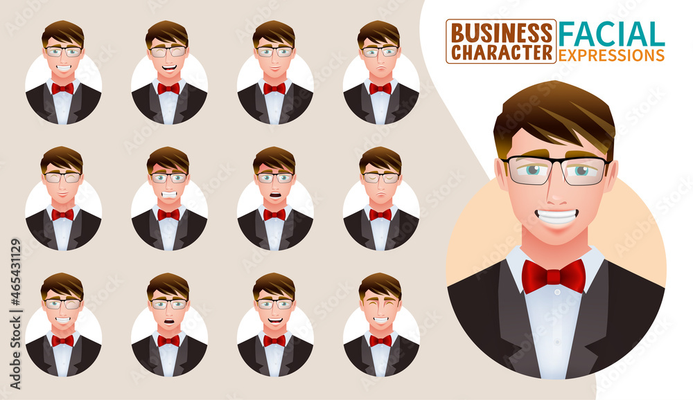 Businessman facial expressions vector set. Business man characters ...