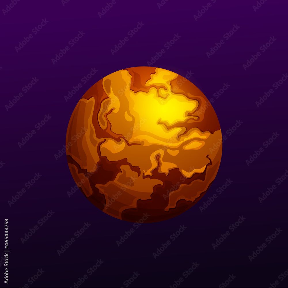Fantasy planet in magma, fire or lava outer space yellow planet ui game ...