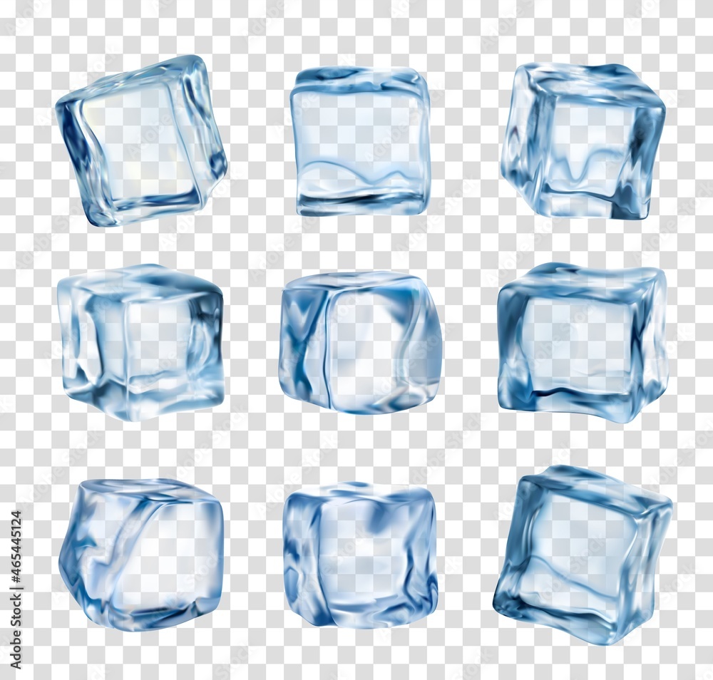 Ice cubes, realistic crystal ice blocks isolated on transparent ...