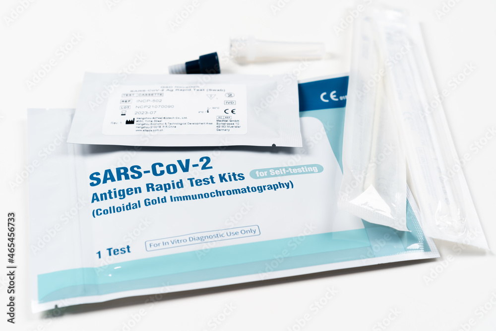 Close up Coronavirus(Covid-19) or SARS-CoV-2 Antigen Rapid Test kits ...