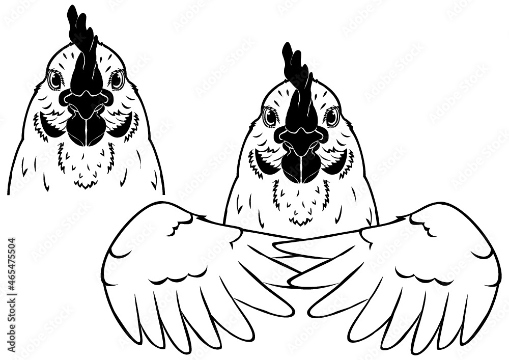 hen chicken head and wings line art Stock Vector | Adobe Stock