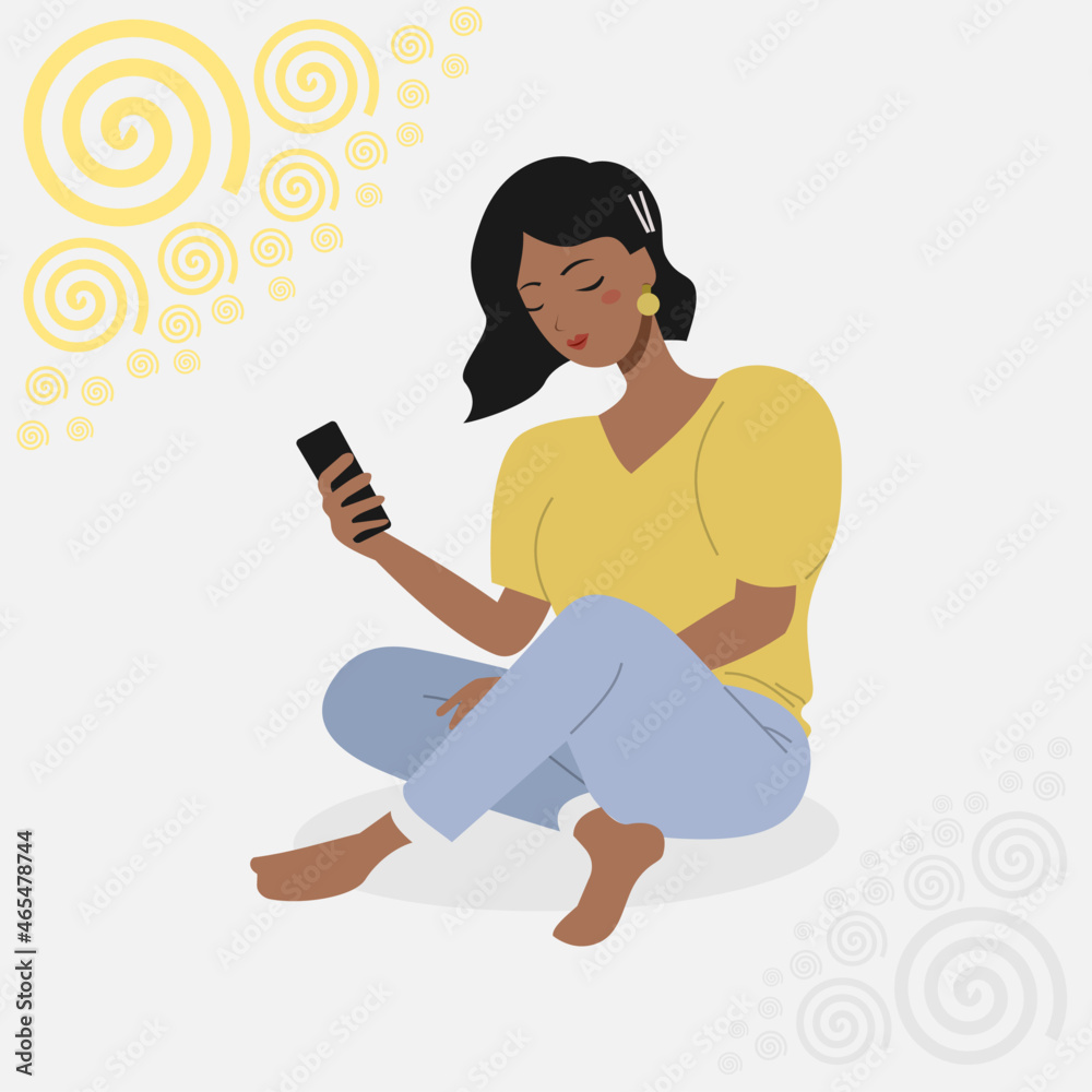 Girl using phone illustration. Independent woman feminism flyer. Female ...