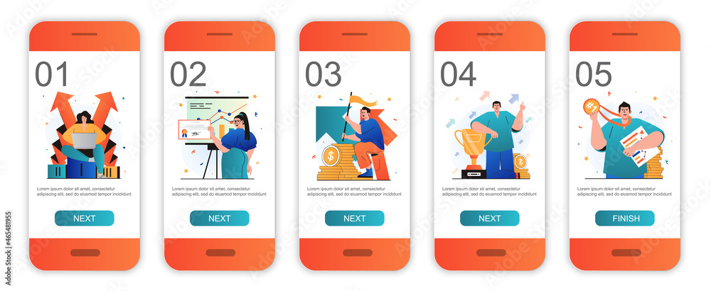Business award concept onboarding screens for mobile app templates ...