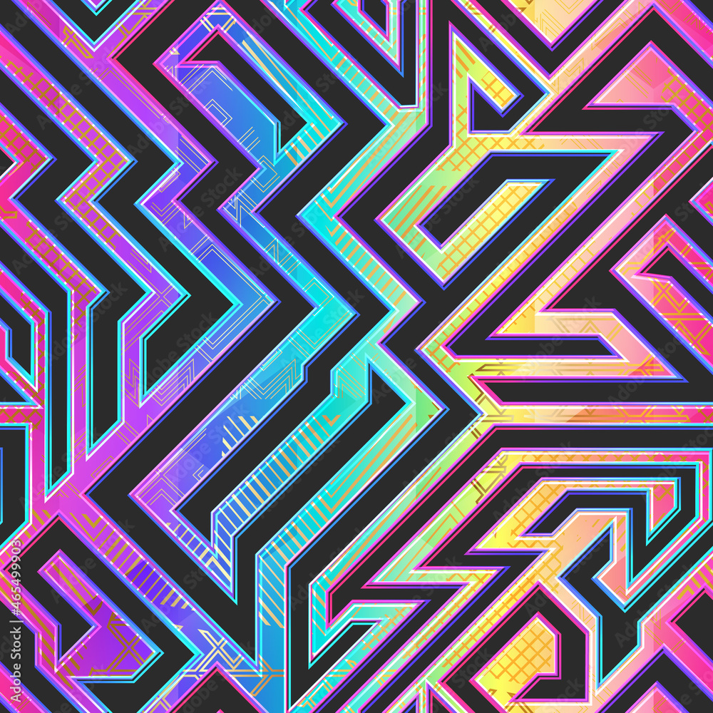 Technology geometric seamless texture with rainbow background. Stock ...