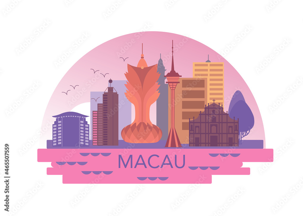 Modern style Macau city illustration. Macau, China line drawing. Macau ...