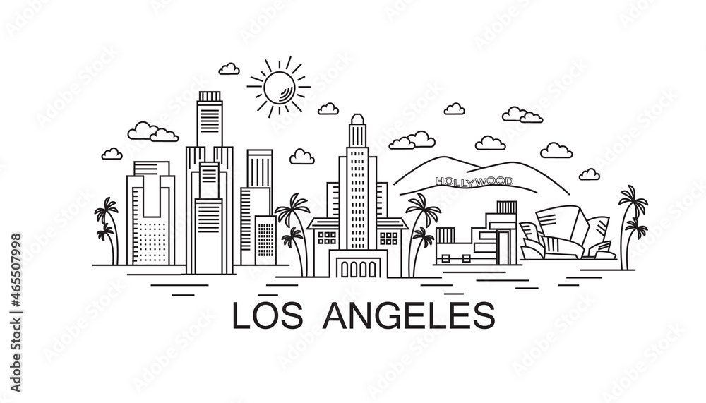 Los Angeles holiday travel line drawing. Modern flat style LA ...