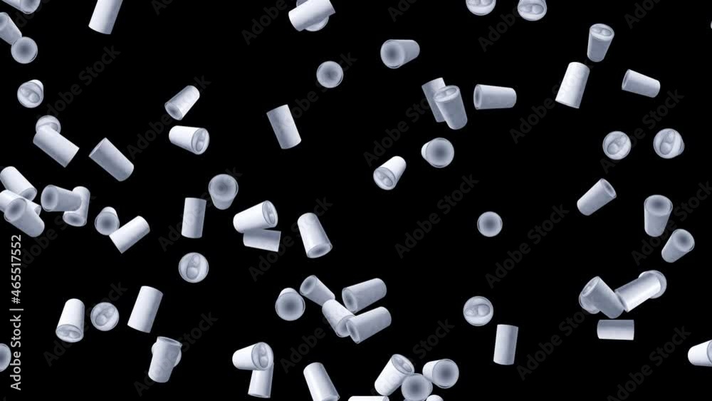 Many cans floating in air on black background. No label beverage cans ...