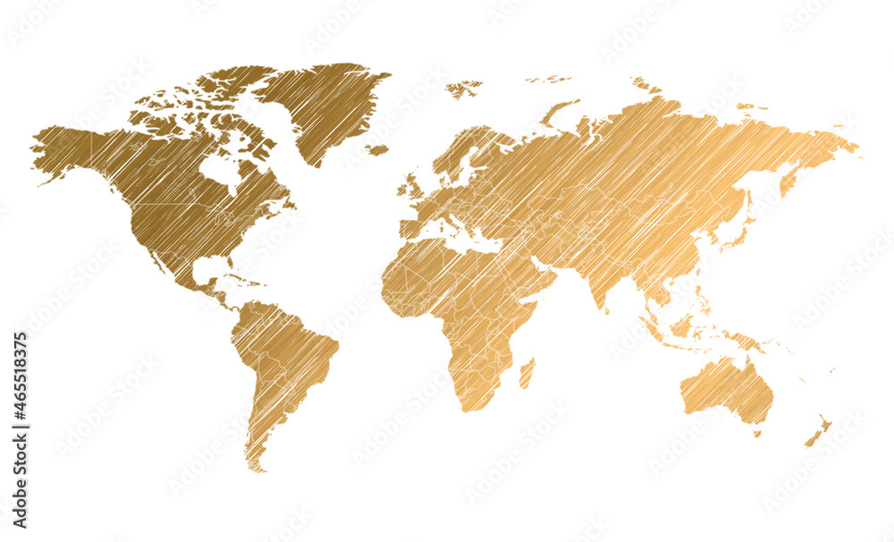 vector. Gold world map illustration isolated on a white background ...