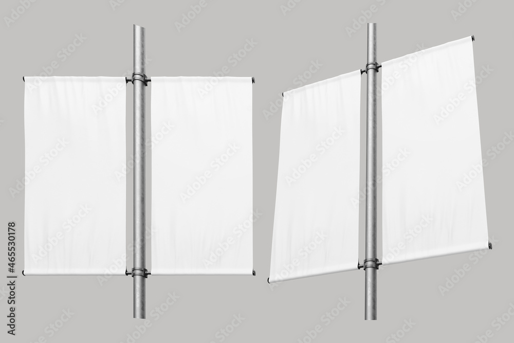 Empty blank white outdoor advertising banners shield mockup, template ...
