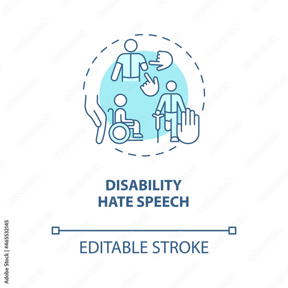 Disability hate speech blue concept icon. Human rights violation ...