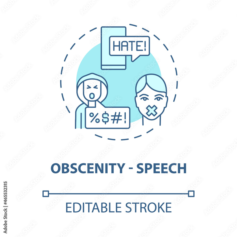 Obscenity speech blue concept icon. Non-protected speech type abstract ...