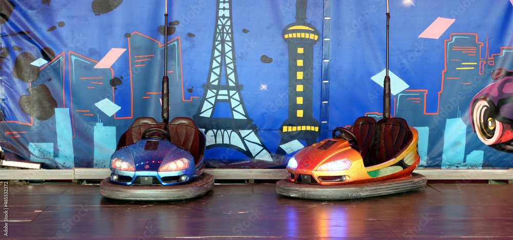 Electric bumper cars ready to use. Funfair entertainment Amusement park ...