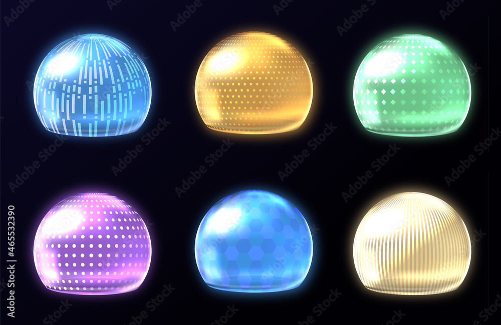 Different energy protection spheres set. Science fiction deflector ...