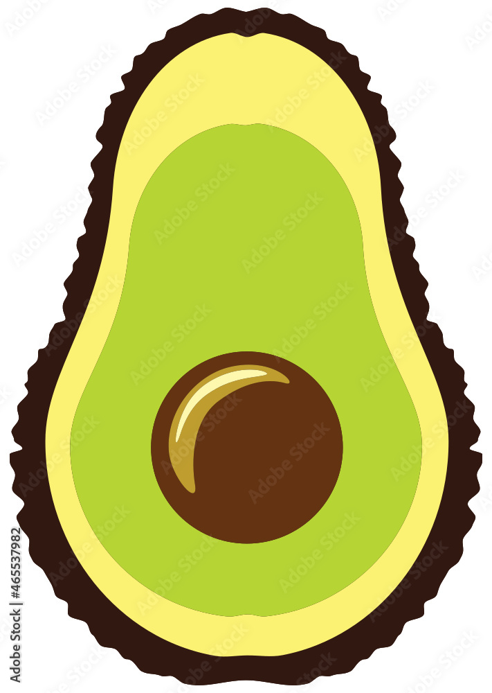 Simple graphic cartoon vector illustration of a half avocado fruit ...
