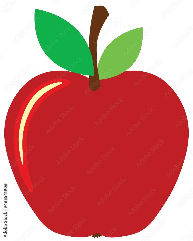 Simple graphic cartoon vector illustration of a whole red apple fruit ...