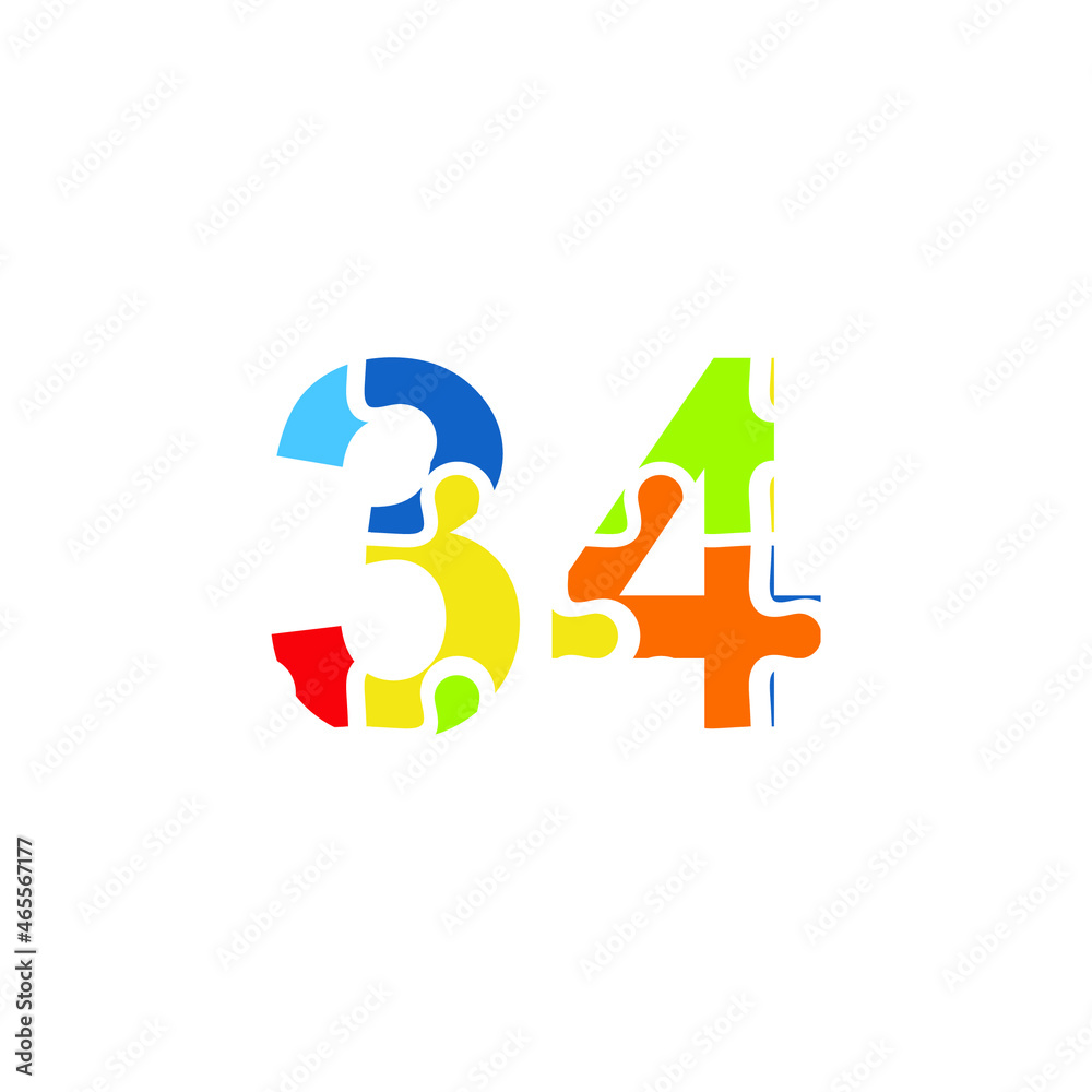 34 Puzzle Number Template. Anniversary template design concept with ...