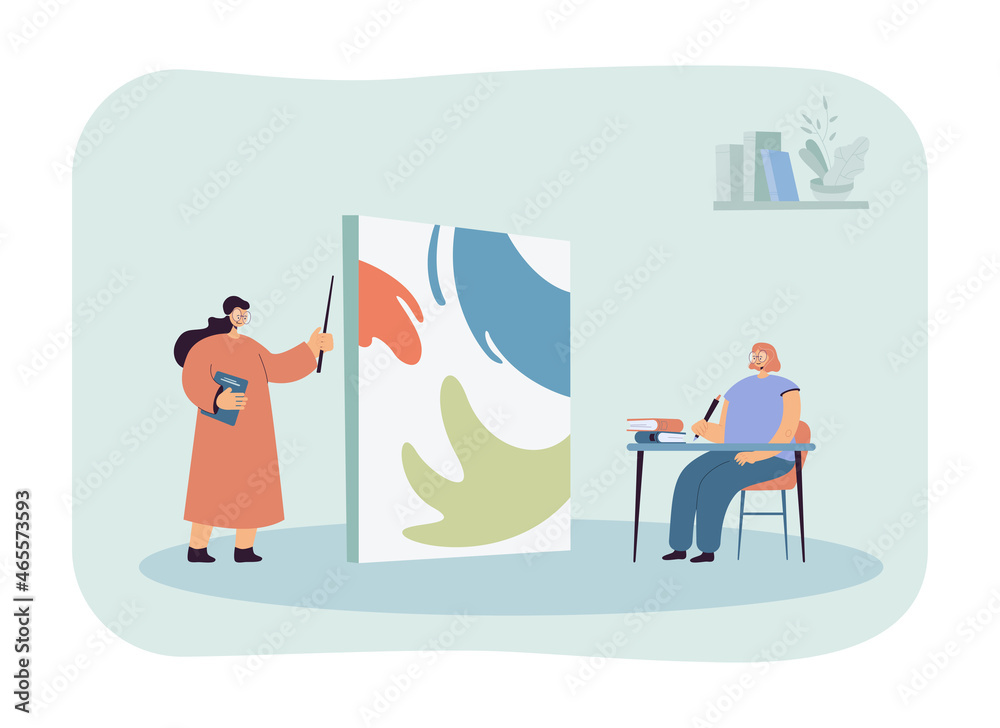 Female teacher giving art lesson to girl student. Outstanding artist ...