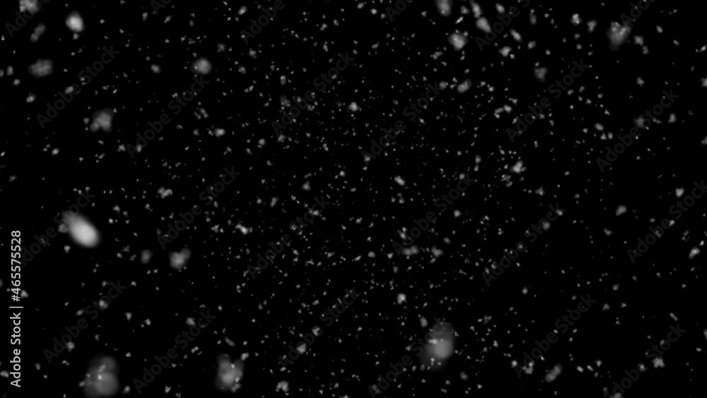 Winter snow, falling white snow on a black background. 4K Seamless loop ...
