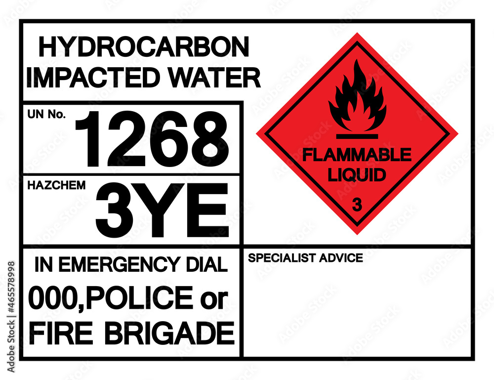 Hydrocarbon Impacted Water UN1268 Symbol Sign, Vector Illustration ...