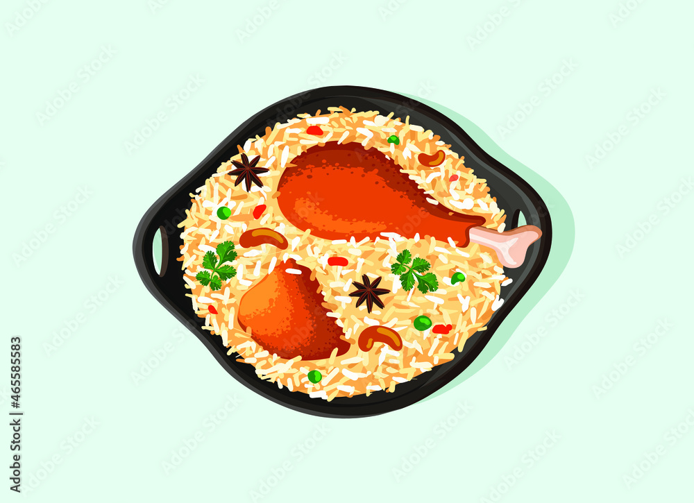 Vector illustration of Chicken Biryani , Kerala dum chicken biryani ...