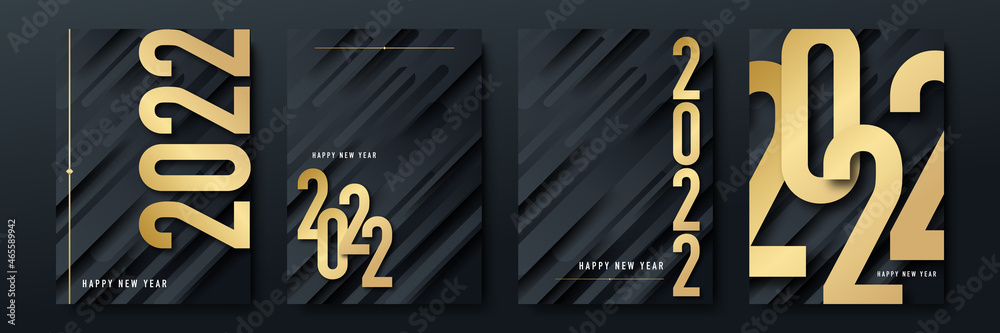 Happy New Year 2022 posters collection in luxury black gold style ...