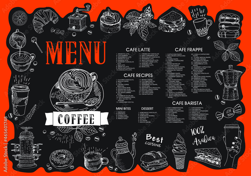 Coffee house menu. Restaurant cafe menu, template design. Food flyer ...