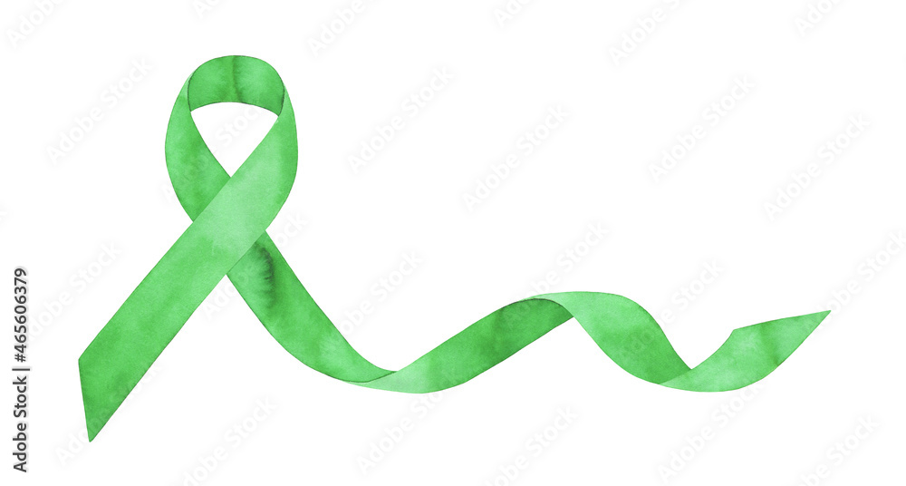 Watercolor illustration of waving green ribbon with creative brush ...