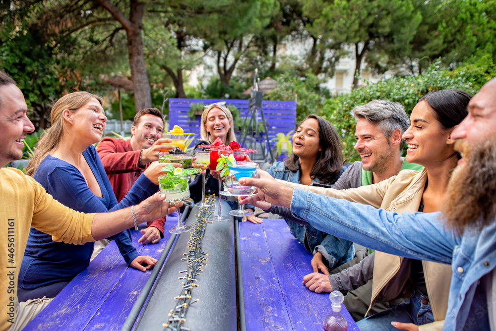 happy diverse large group of multicultural friends making celebratory ...