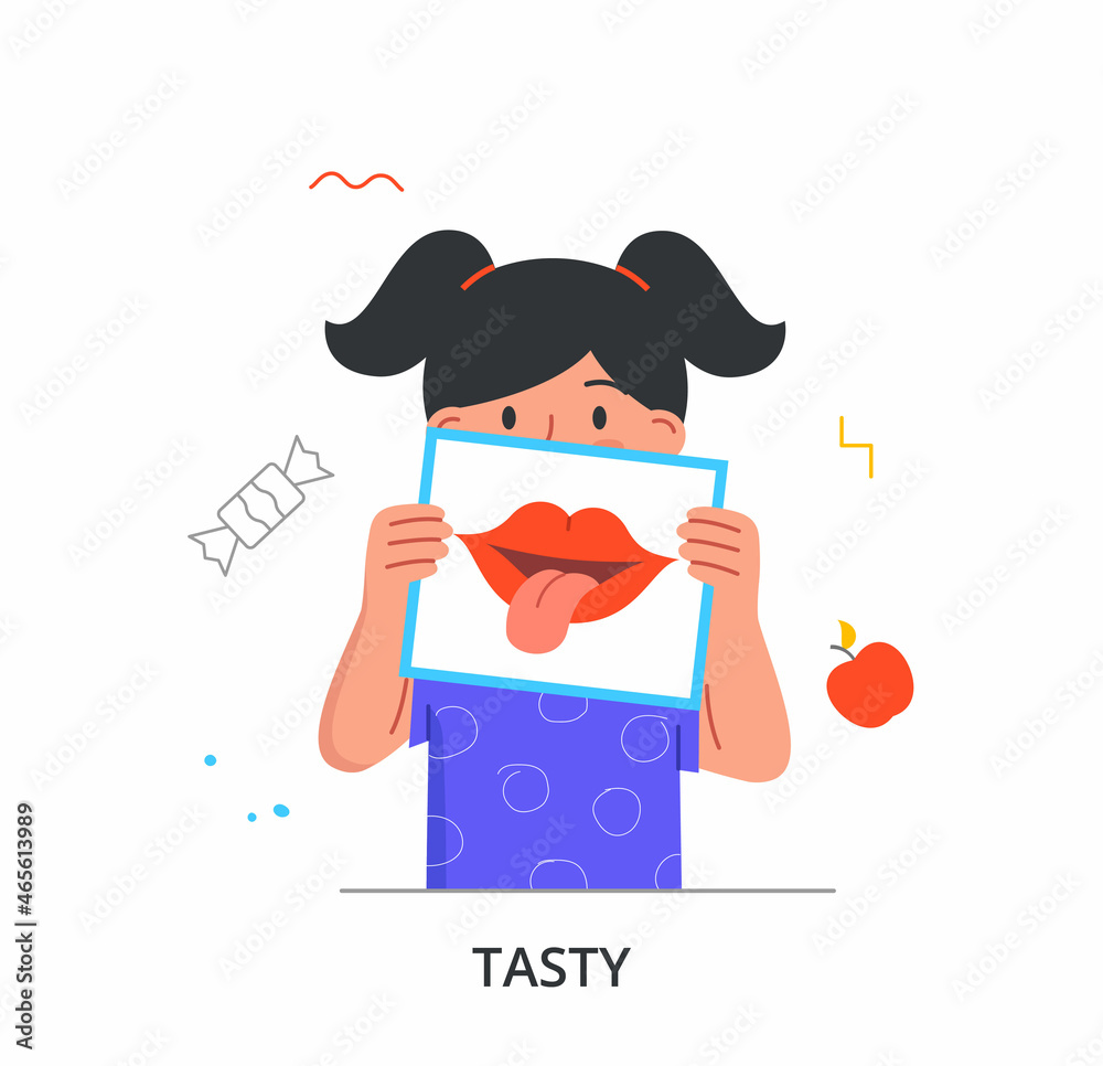 Girl with lips table. Tongue as sense organ responsible for taste ...