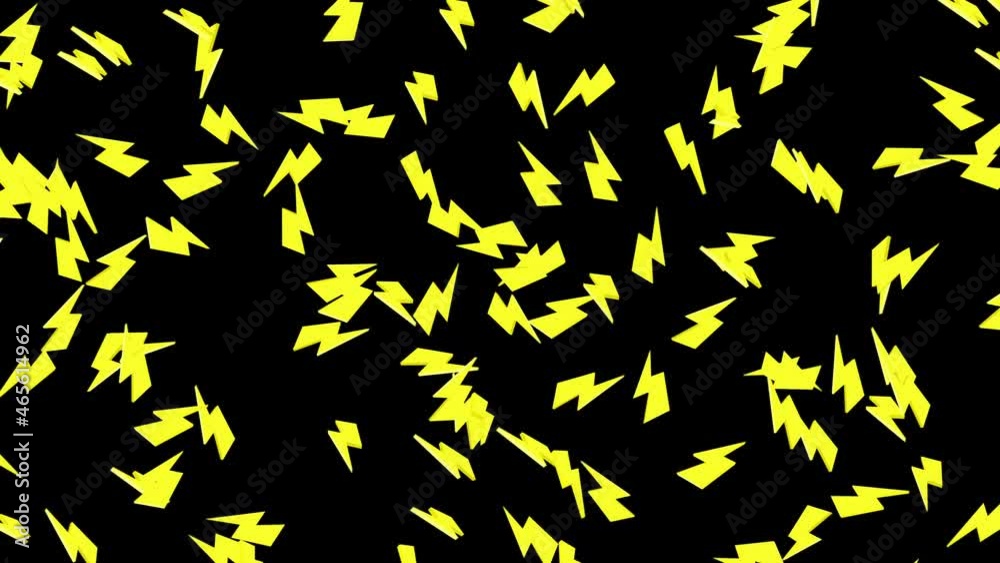 Many lightning bolt icon floating in air on black background. Abstract ...
