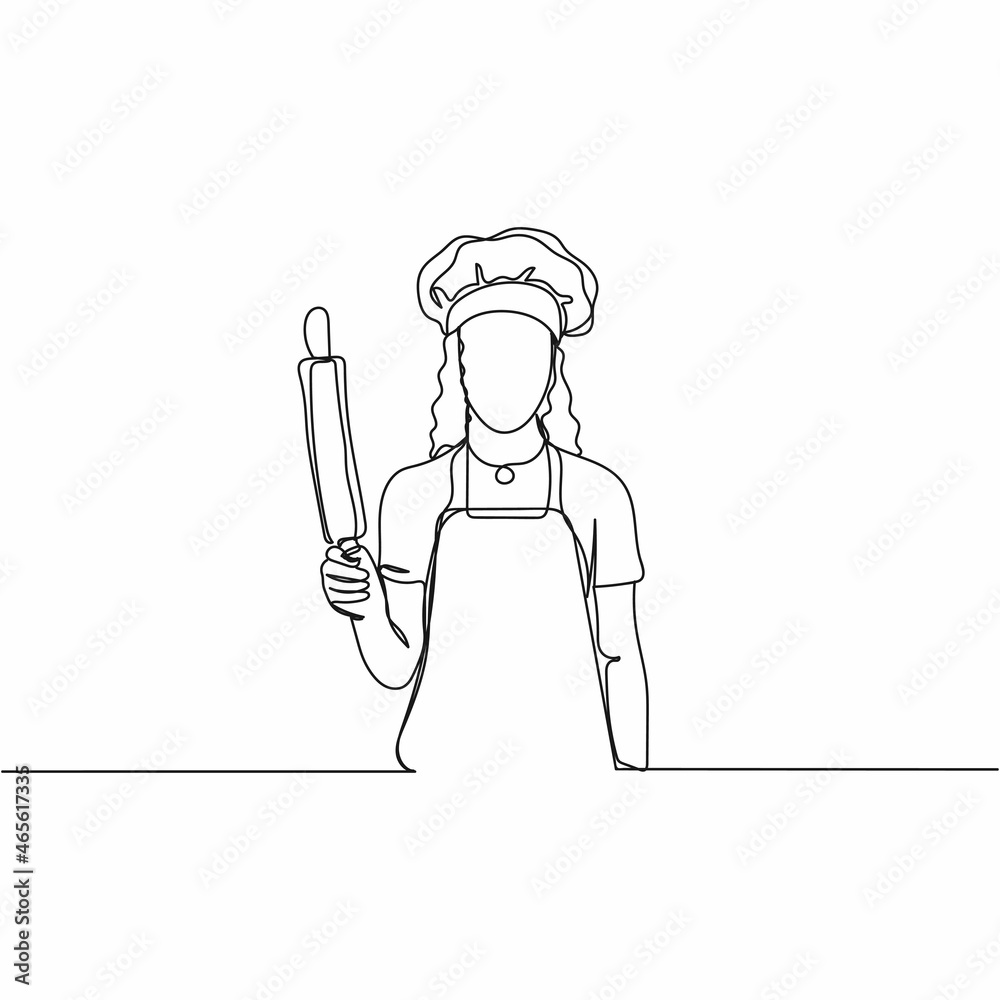 Vector continuous one single line drawing icon of chef cook in ...