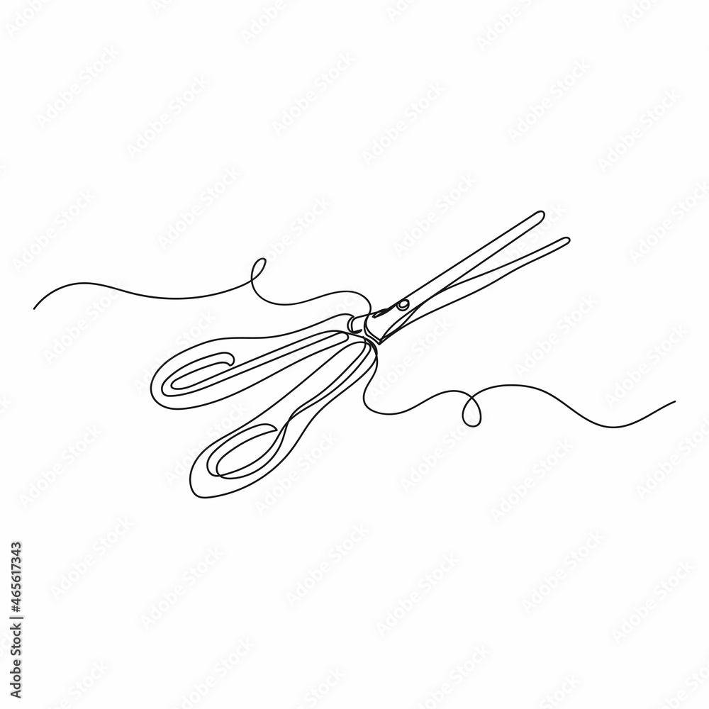 Vector continuous one single line drawing icon of scissors in ...