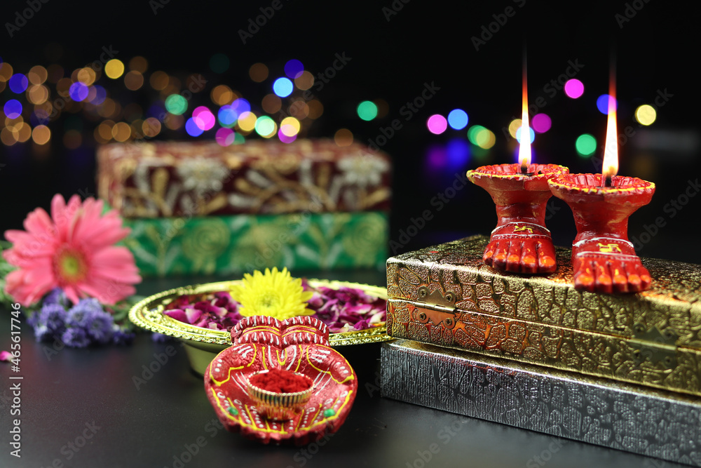 Clay Lamp Known As Diya, Deep, Diyo, Deepa Or Deepam WIth Goddess Feet ...