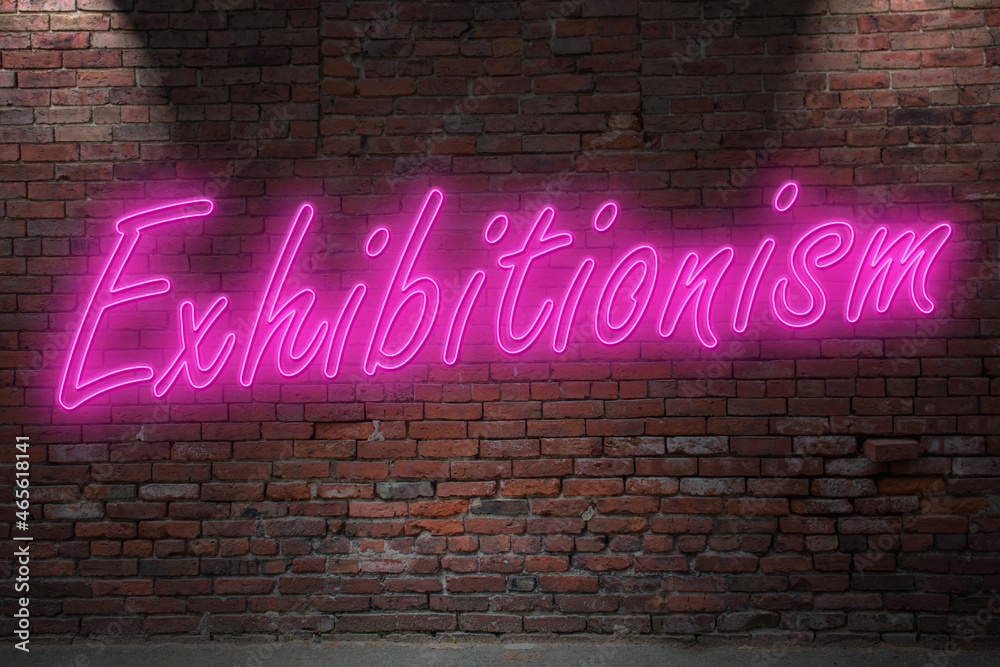 Neon exhibitionism (in german Exhibitionismus) lettering on Brick Wall ...