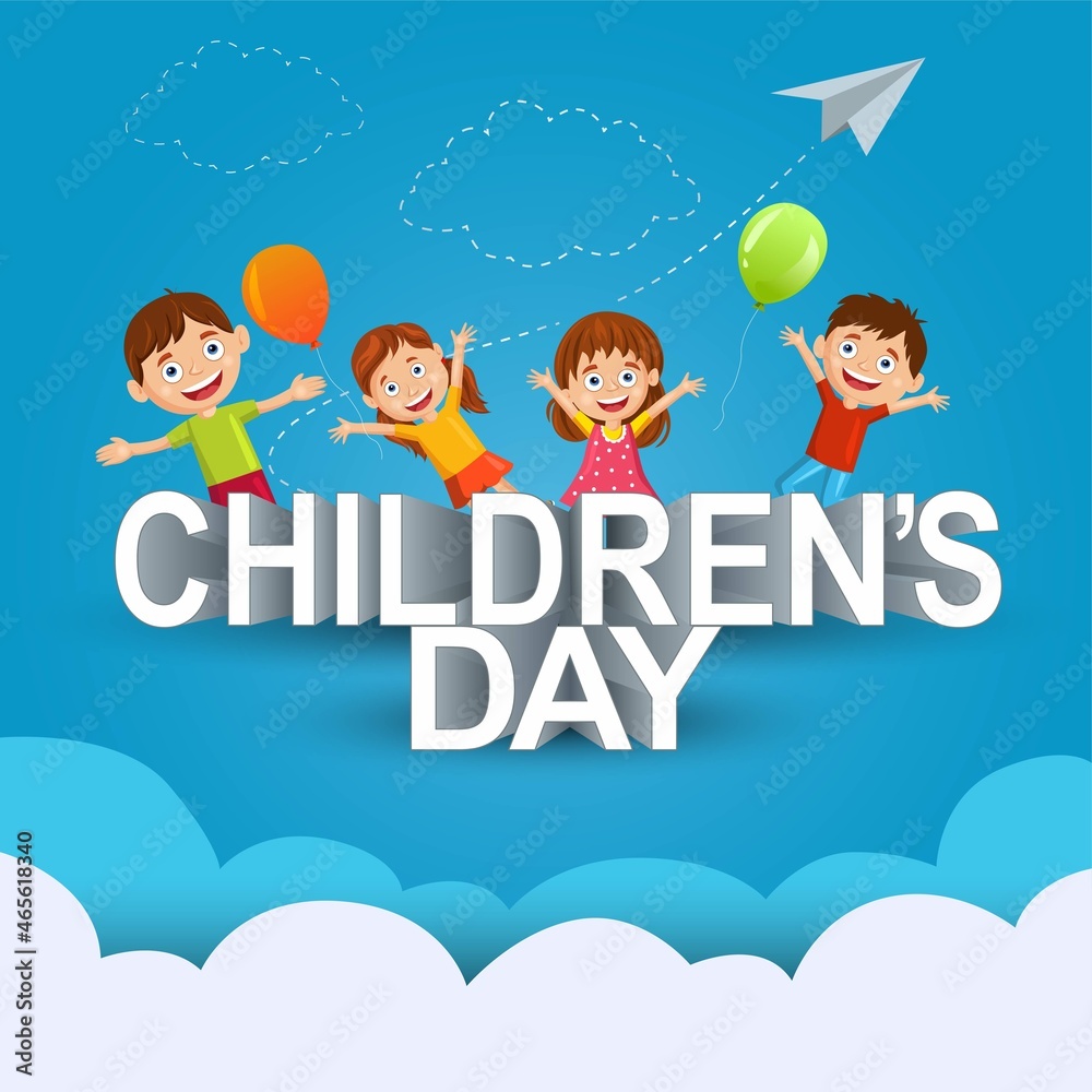 Happy children's day background greetings with happy kids vector ...
