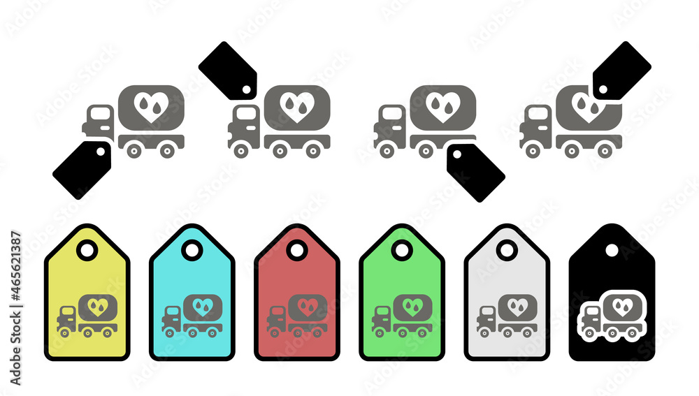 Blood delivery, transportation vector icon in tag set illustration for ...