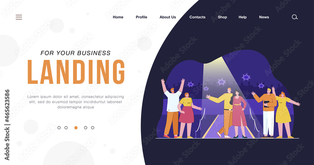 Celebrity couple walking red carpet. Flat vector illustration. Young ...