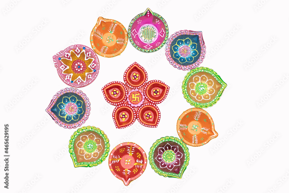 Circular Round Floral Rangoli Of Multicolor Diya, Deep Or Dia Isolated ...