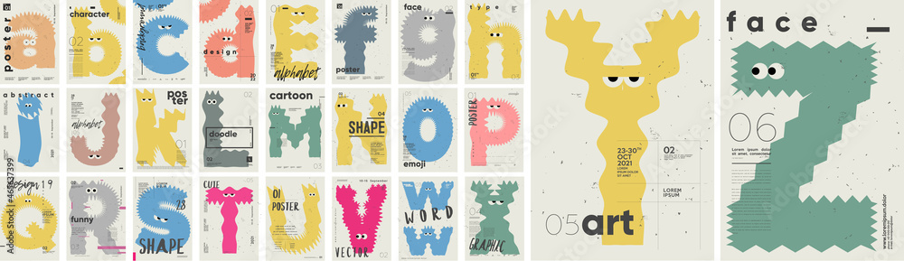 Big set. Poster layout design. Letters Alphabet. Cute monsters ...