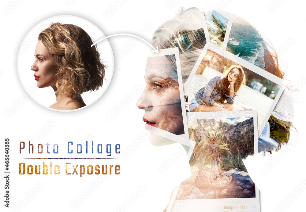 Instant Photo Collage Double Exposure Effect Mockup Stock Template ...