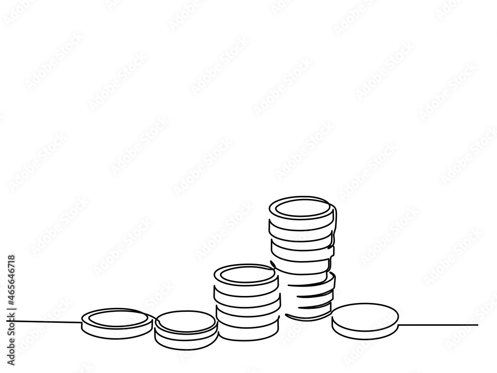 Stacks of coins penny cents. Continuous one line drawing Stock Vector ...