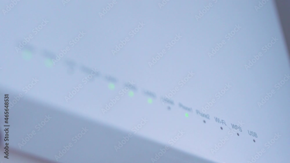 Close-up view of Internet wi-fi router device. Icons on the Wi-Fi ...