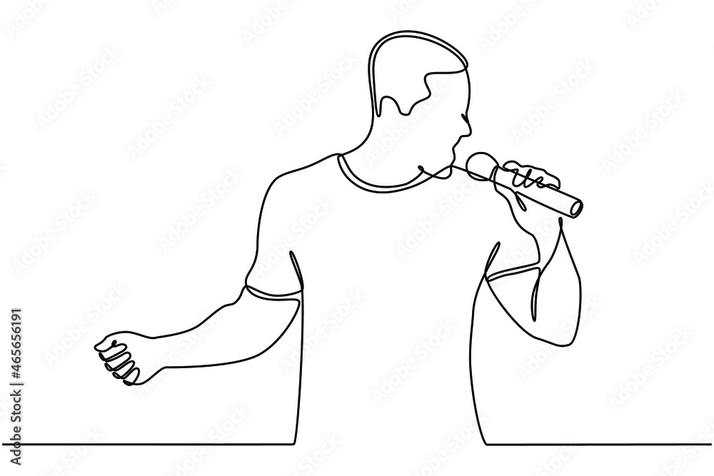 continuous line drawing of male singer with microphone vector ...
