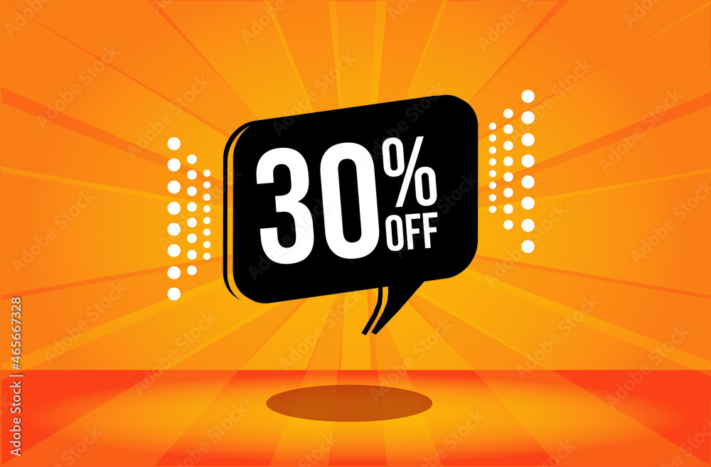 30 percent discount. Orange banner with floating balloon for promotions ...